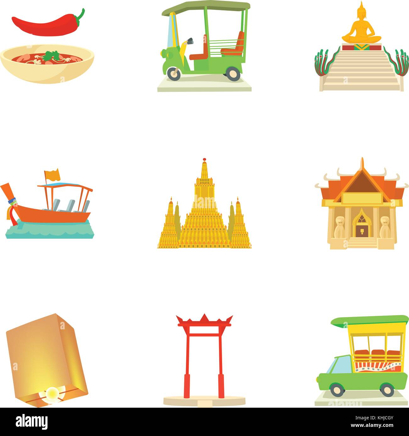 Attractions of Thailand icons set, cartoon style Stock Vector Image ...