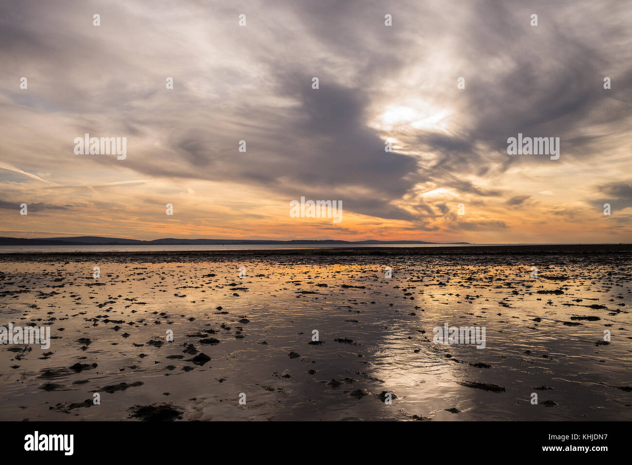 Late afternoon light in autumn over looking The Solent and the Isle of ...