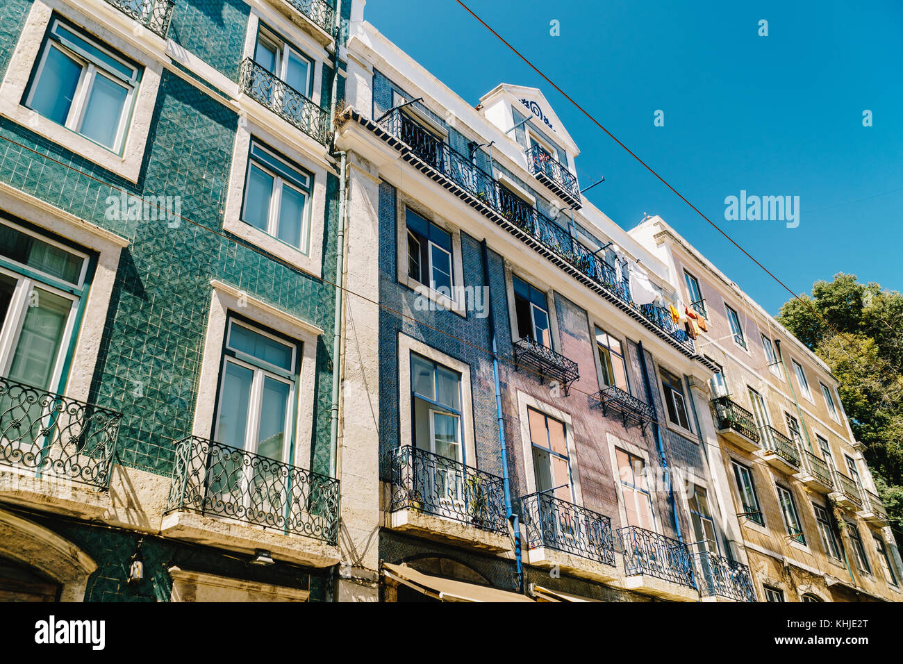 Classic Apartment Building Block Exterior Facade In Lisbon, Portugal ...