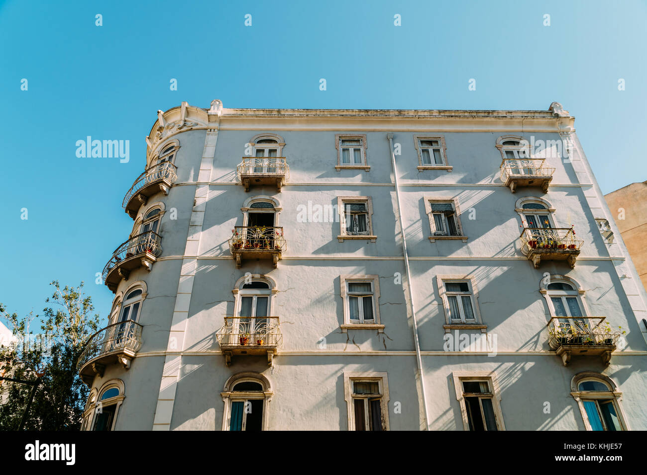 Classic Apartment Building Block Exterior Facade In Lisbon, Portugal ...