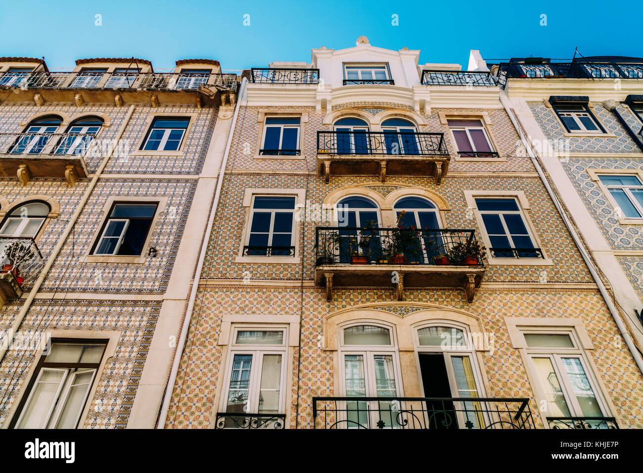 Classic Apartment Building Block Exterior Facade In Lisbon, Portugal ...