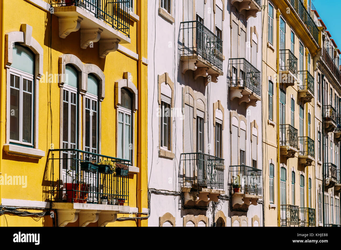 Classic Apartment Building Block Exterior Facade In Lisbon, Portugal ...