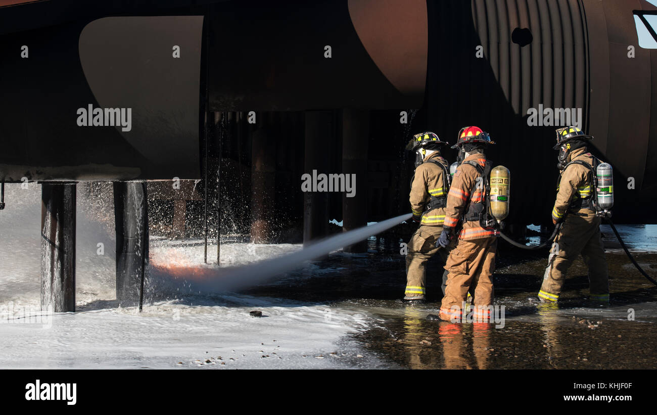 Firefighters Battle a Simulated Fire Stock Photo - Alamy