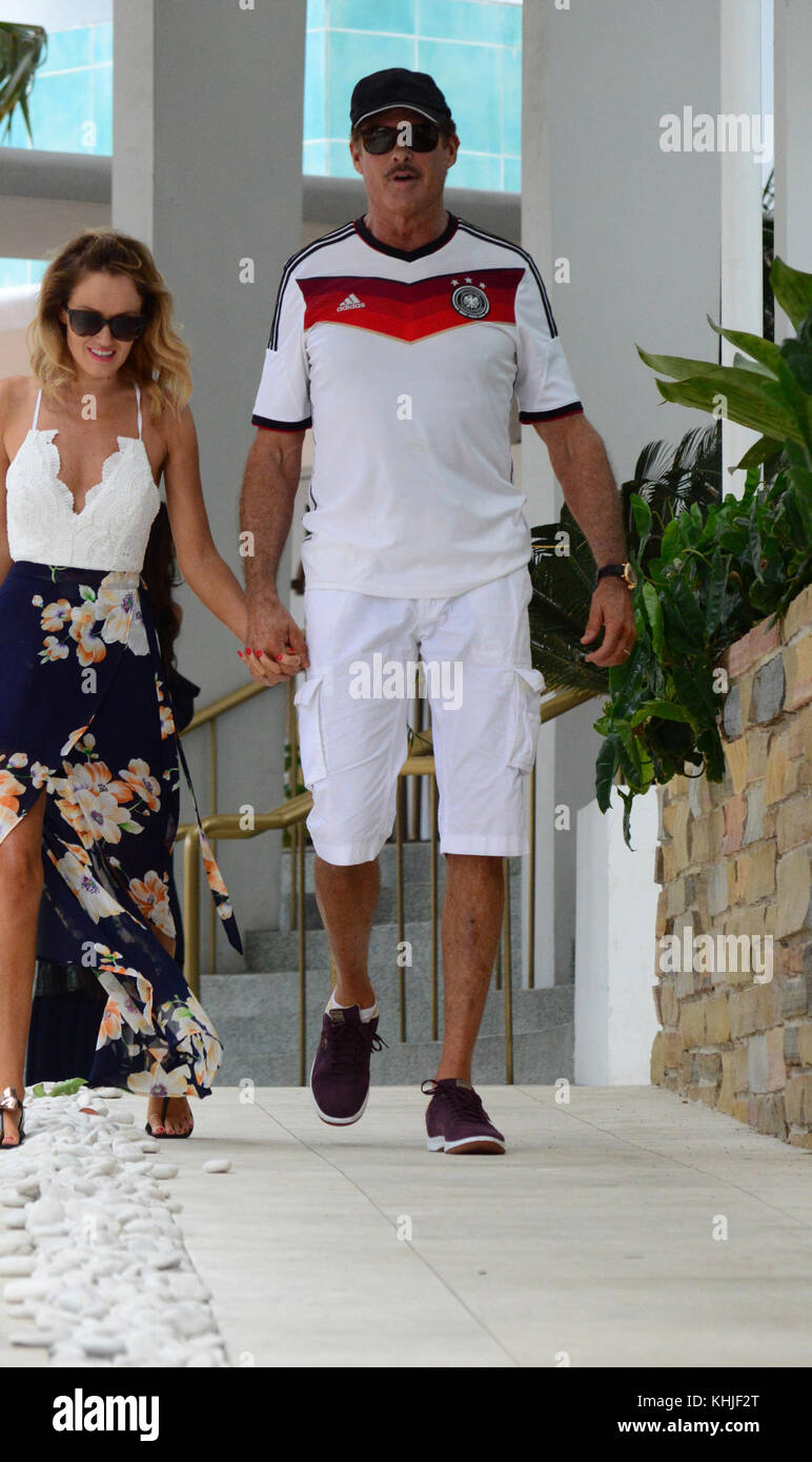 MIAMI BEACH, FL - MAY 13: David Hasselhoff and Hayley Roberts leaving ...
