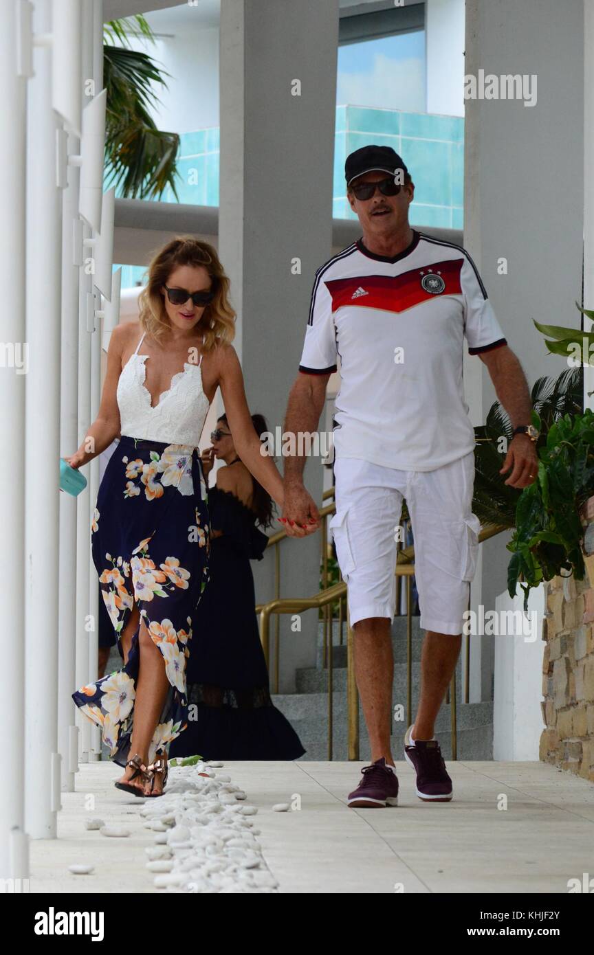 MIAMI BEACH, FL - MAY 13: David Hasselhoff and Hayley Roberts leaving ...