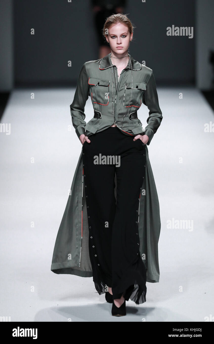 A model on the catwalk at the Anirac show during Shanghai Fashion Week Spring/Summer 2018 in ...