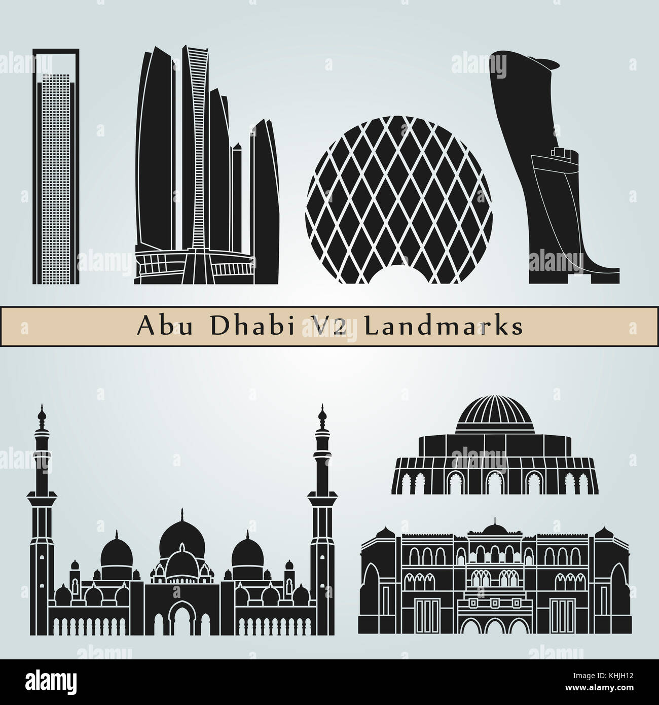 Abu Dhabi V2 landmarks and monuments isolated on blue background in ...