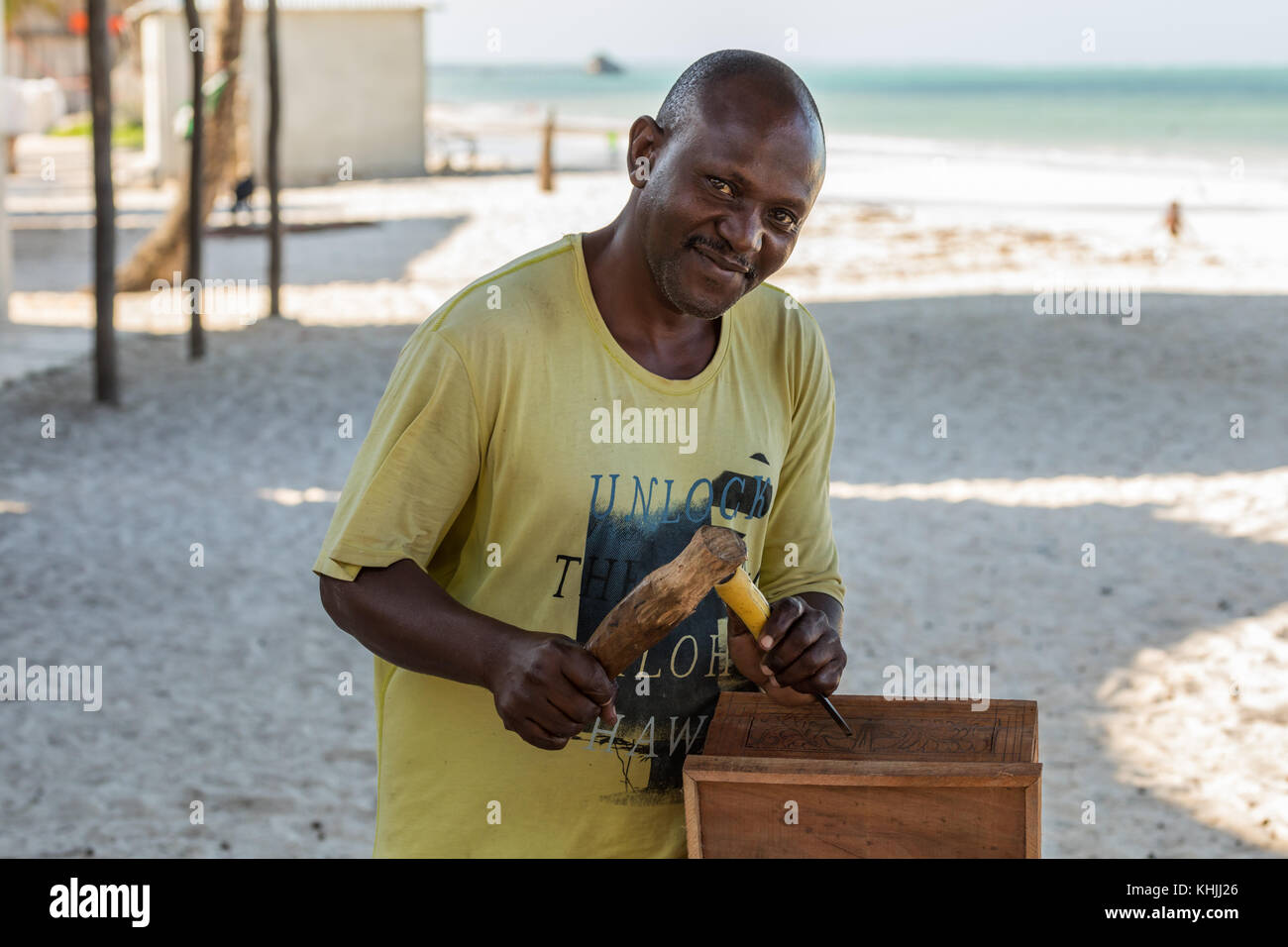 Local carpenter making wooden box using traditional manual tools on the ...