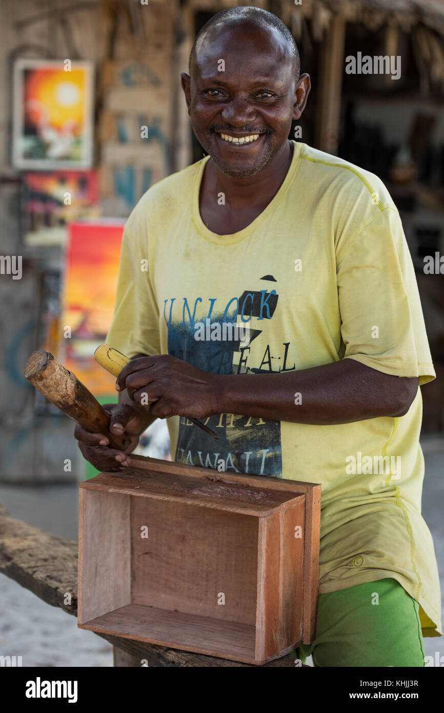 Local carpenter making wooden box using traditional manual tools on the ...