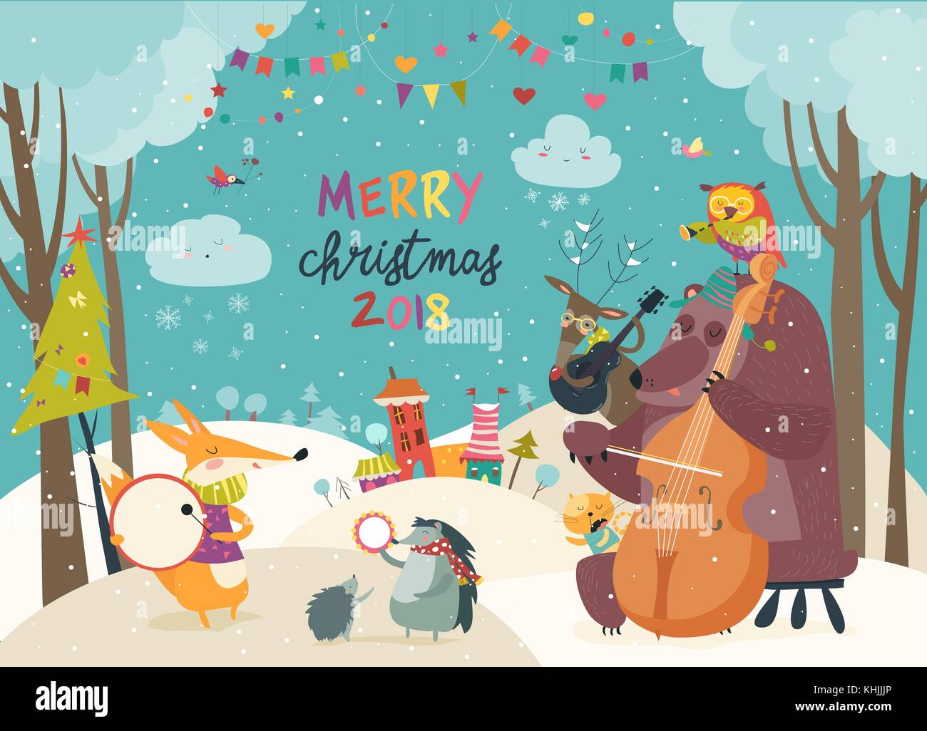 Happy animals celebrating Christmas Stock Vector Image & Art - Alamy