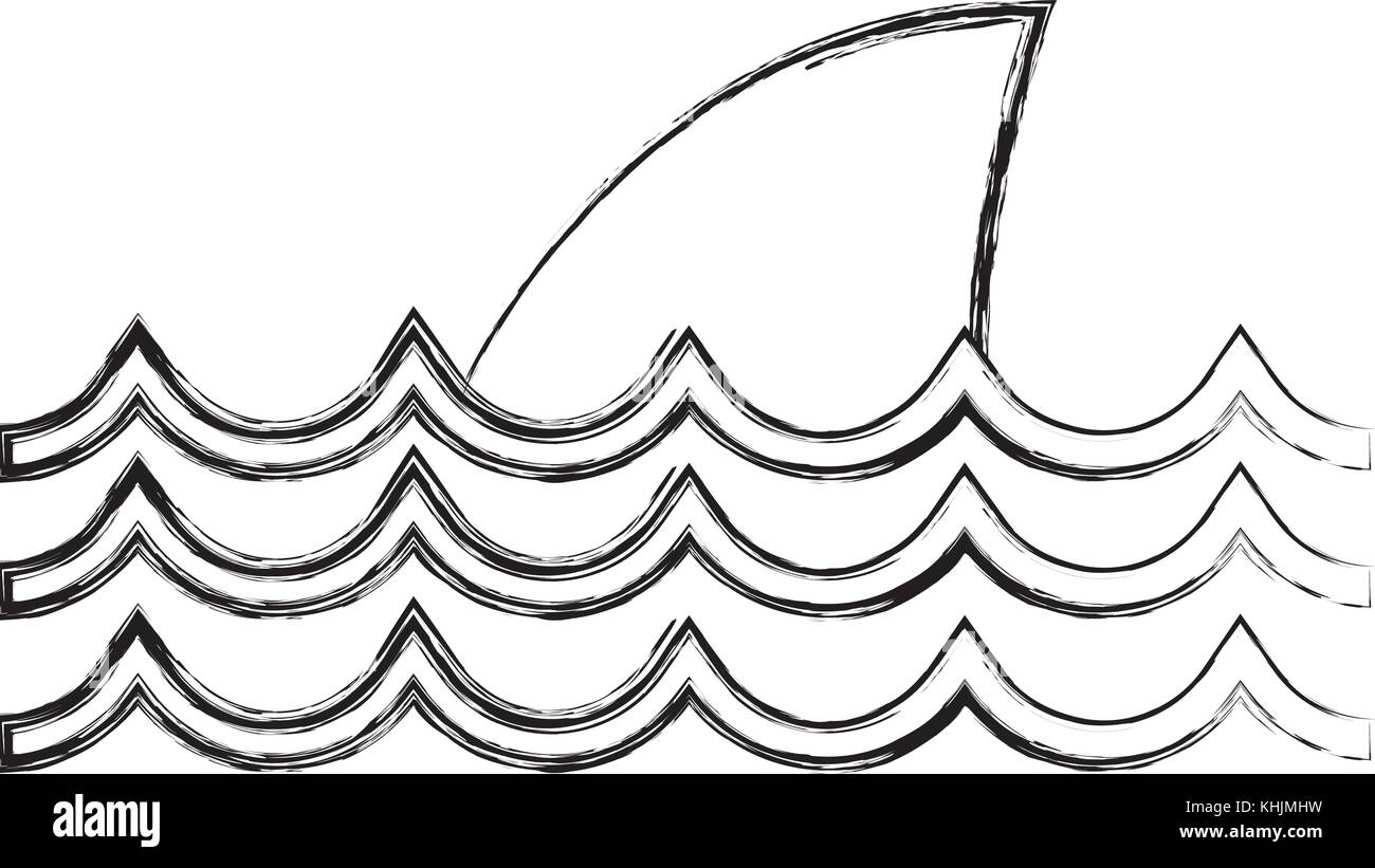 figure nature ocean waves with shark animal vector illustration Stock ...
