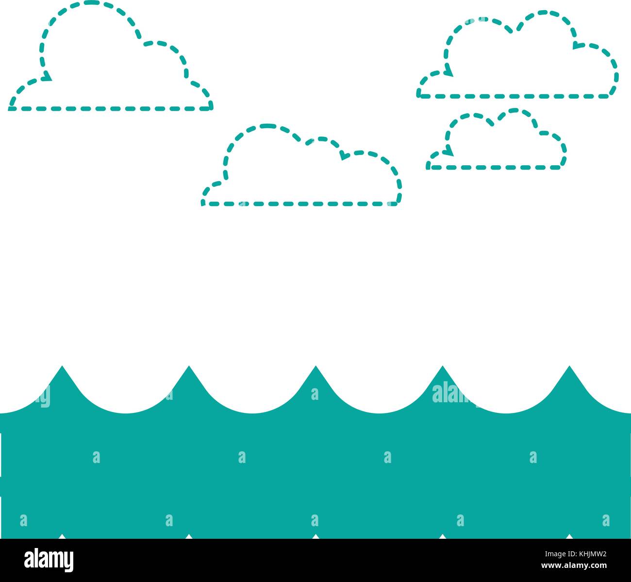 dotted shape clouds in the sky with natural ocean waves vector ...