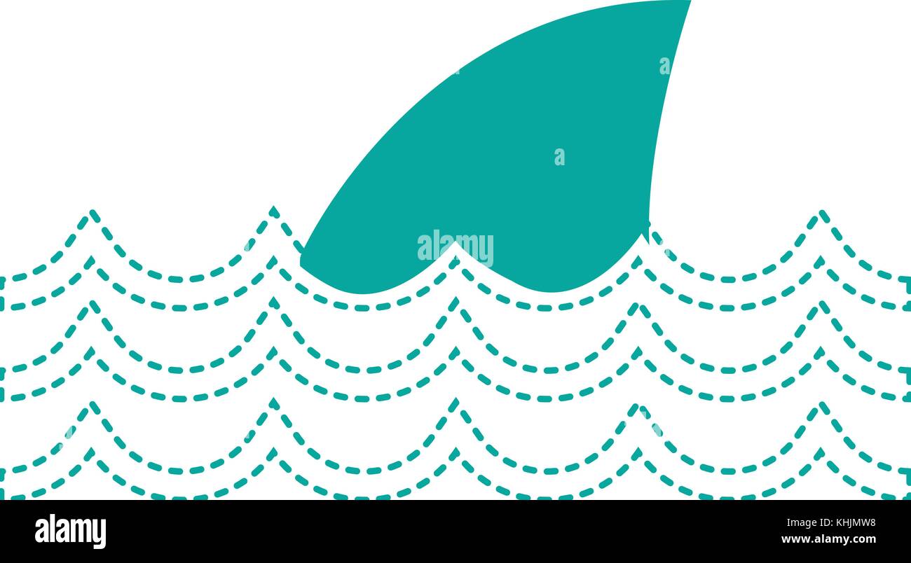 dotted shape nature ocean waves with shark animal vector illustration ...