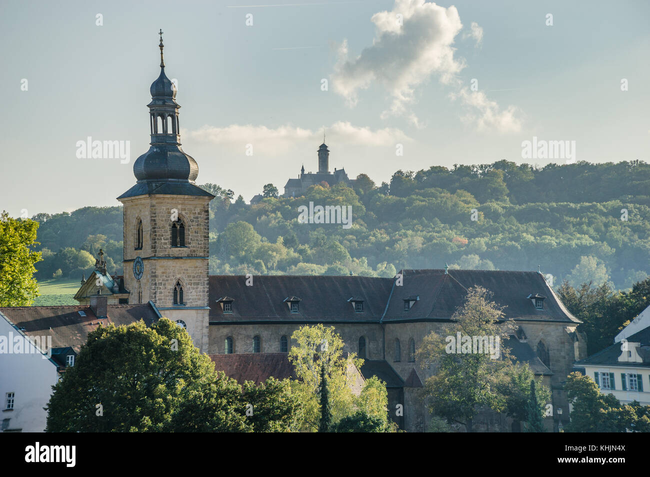 Bamberg cityscape with a Church and a castle in the background belfry ...