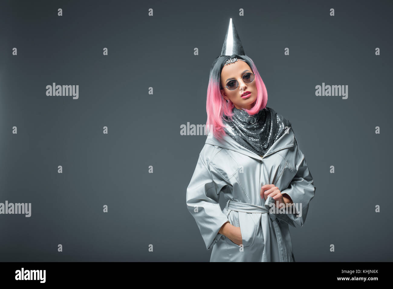 fashionable woman in party cone Stock Photo - Alamy