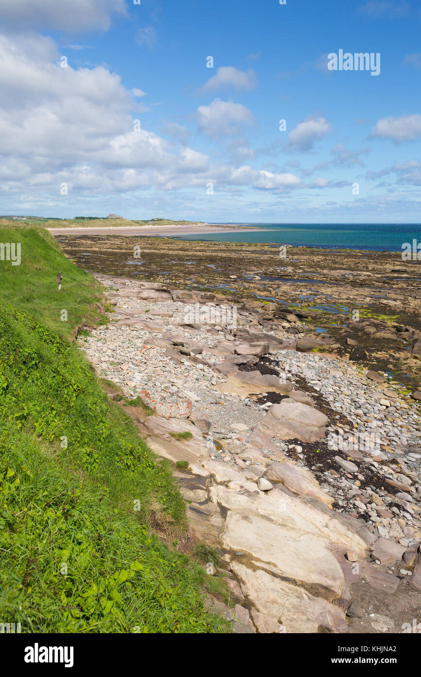 Seahouses beach Northumberland coast north east England UK with view to ...