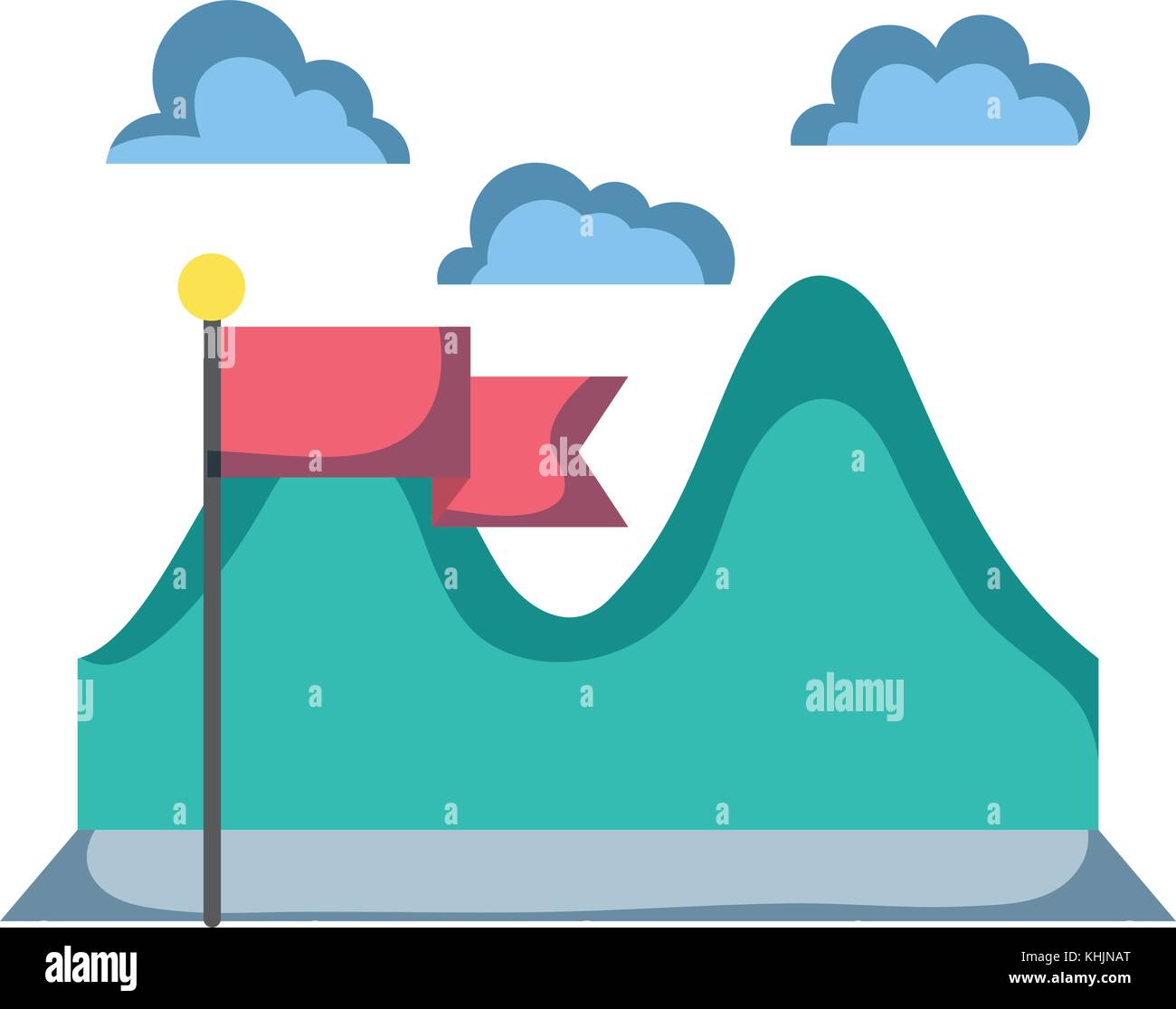 landscape with mountains and clouds in the sky and flag design Stock ...