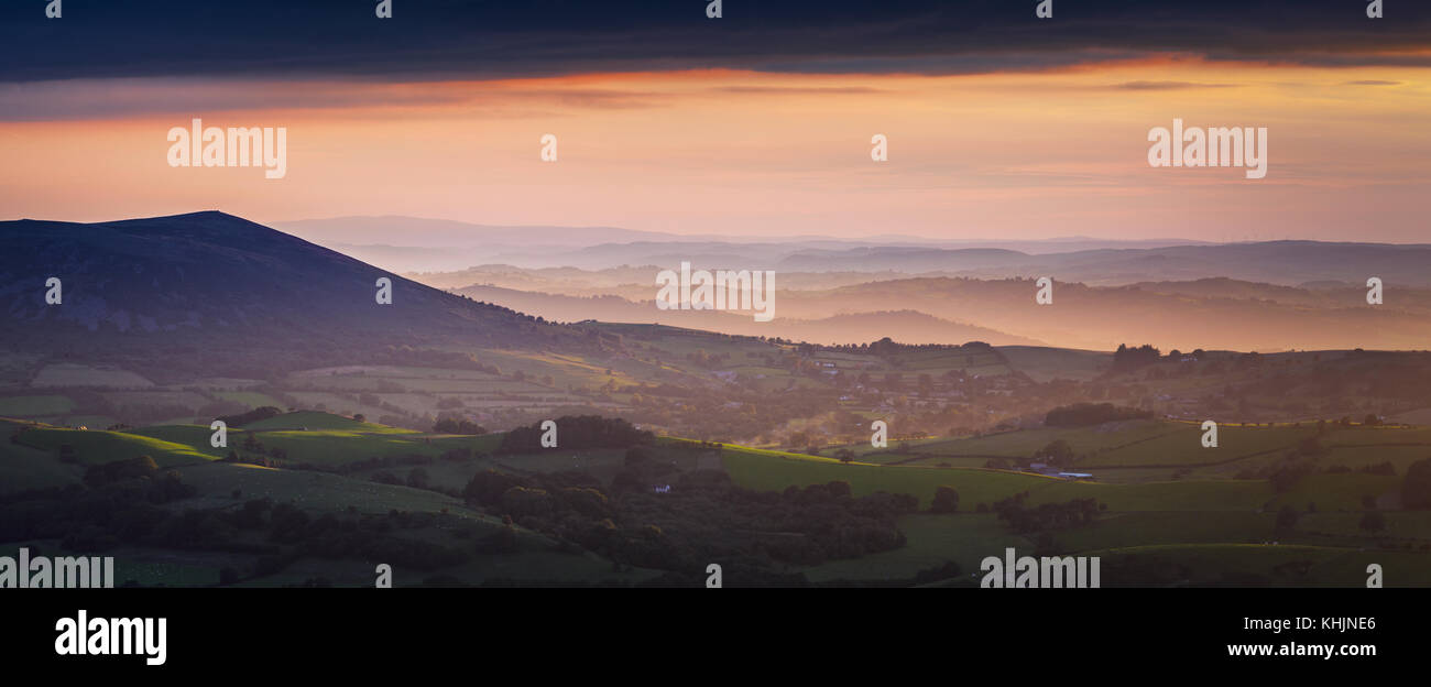 Aerial View of Hilly British Countryside at Sunset Stock Photo - Alamy
