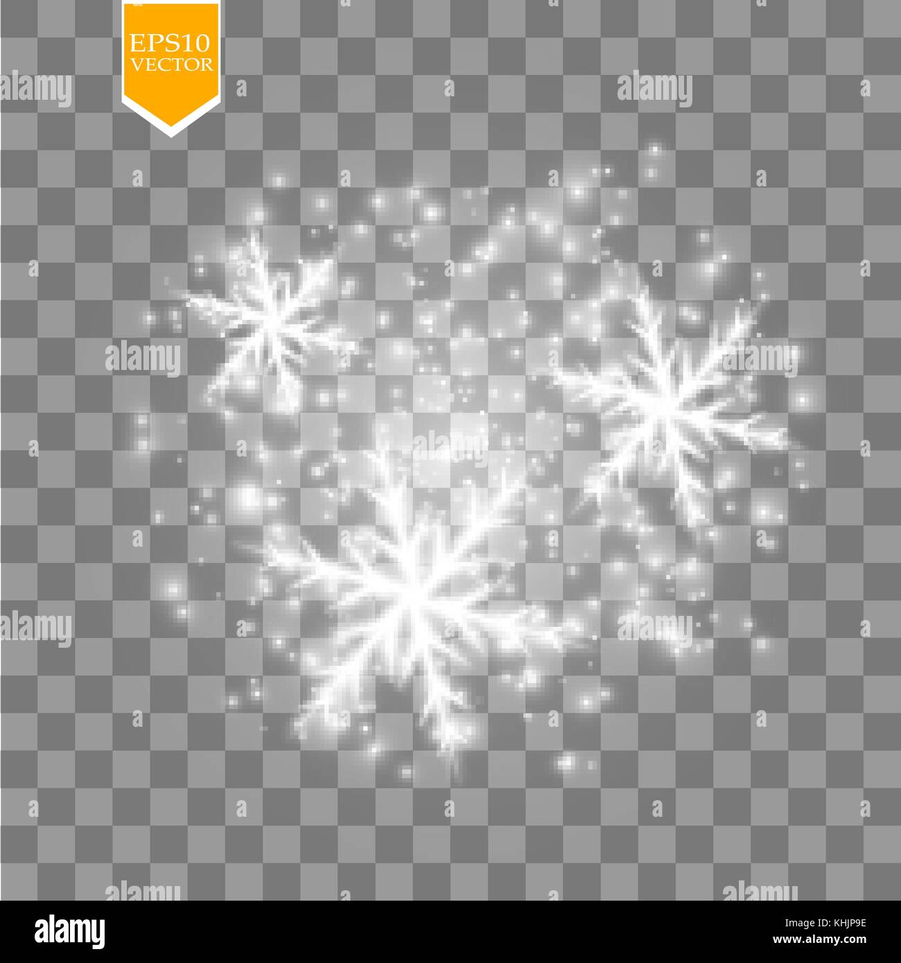 Shine white snowflake with glitter isolated on transparent background. Christmas decoration with ...