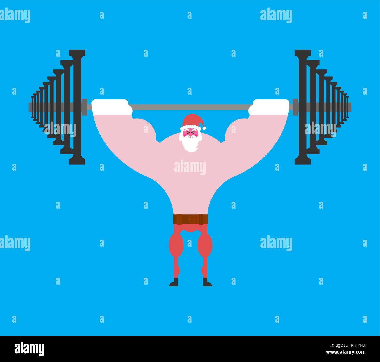 Strong Santa Claus barbell press overhead. Christmas fitness. Powerful ...