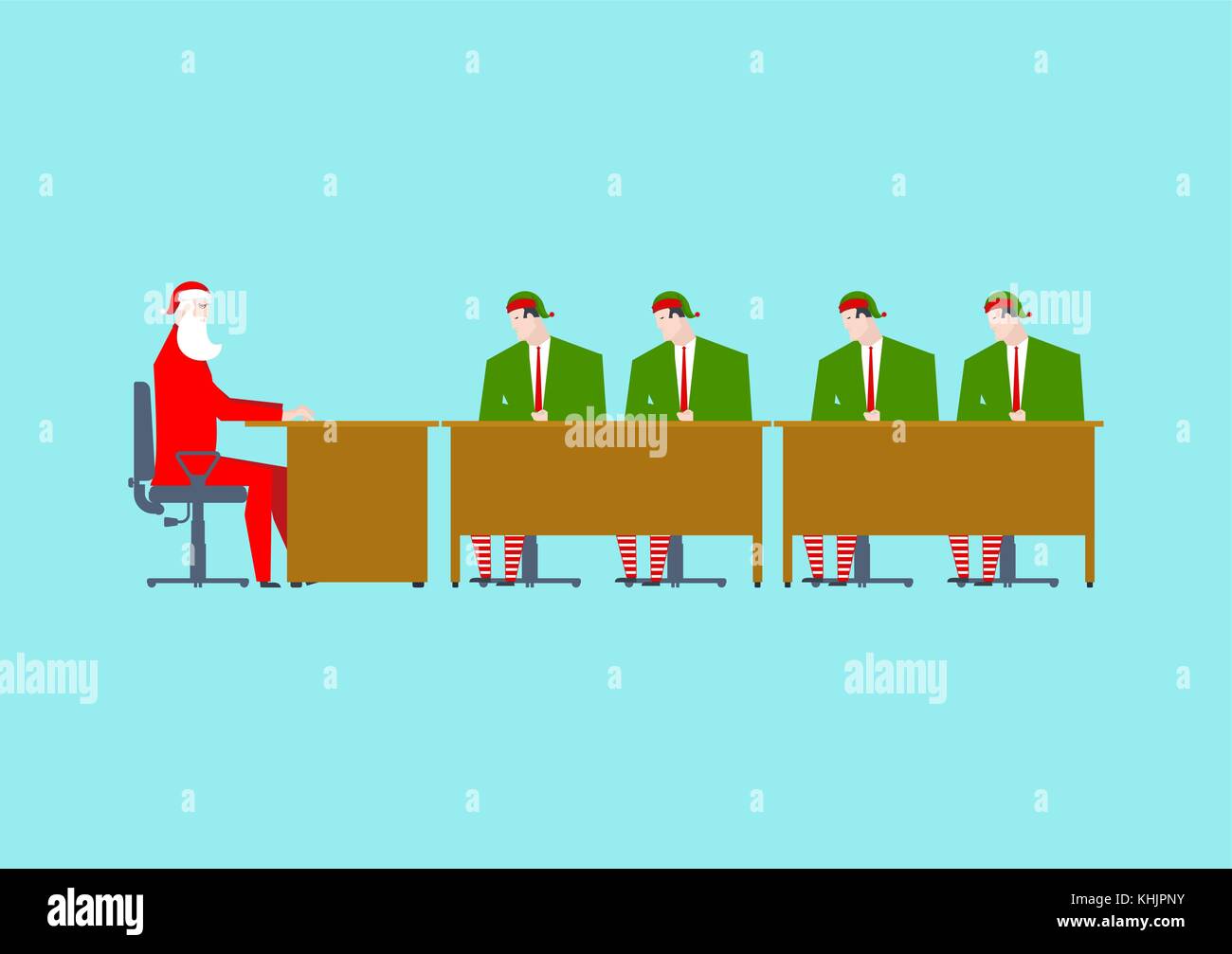 Santa Claus Meeting. Christmas office. Elf and gift. New Year work ...