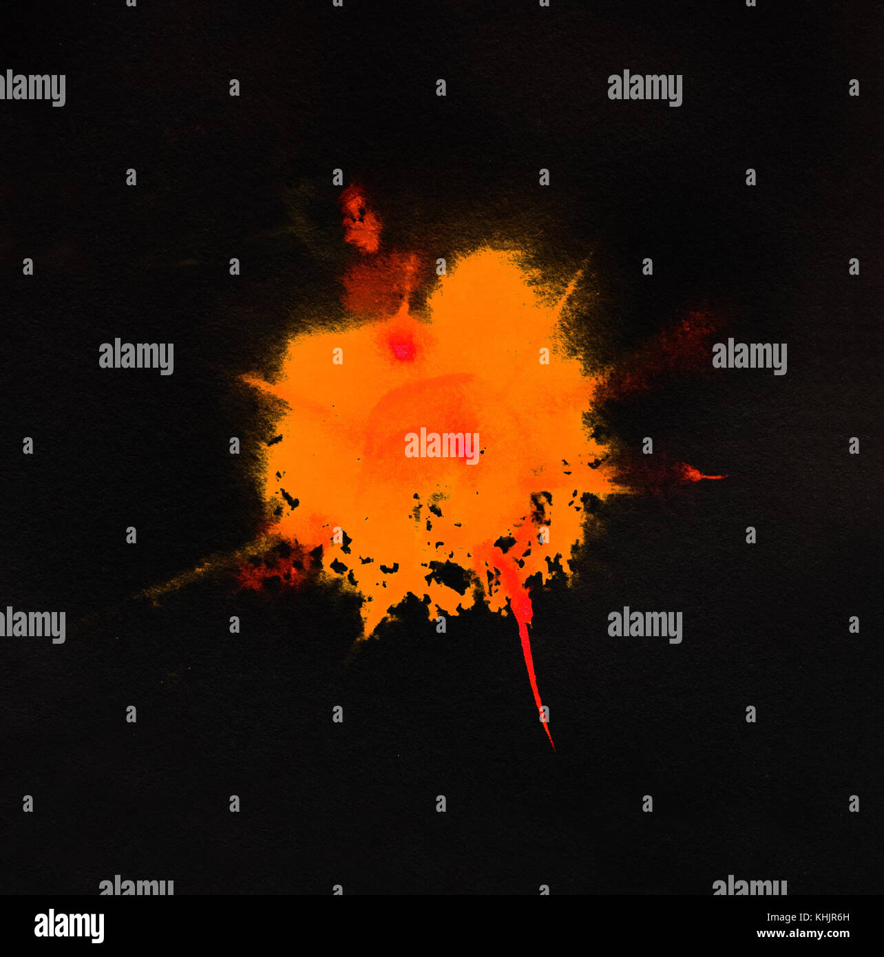Watercolor orange color splash on black background Stock Photo - Alamy
