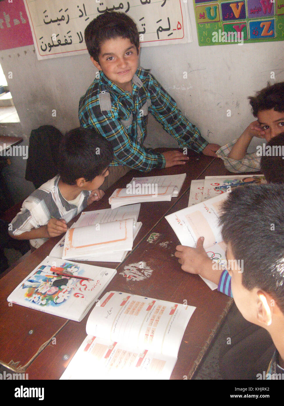 Kurdish children during studying at School in a poor village in west of ...