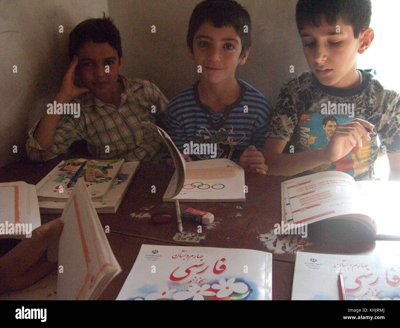 Kurdish children during studying at School in a poor village in west of ...