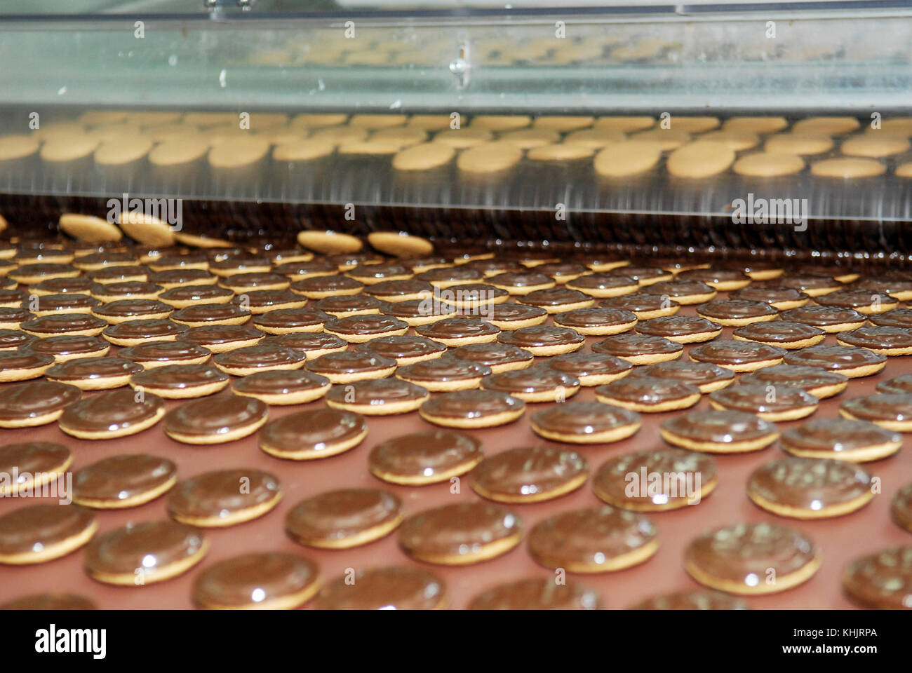 Biscuit and waffle production factory line Stock Photo - Alamy