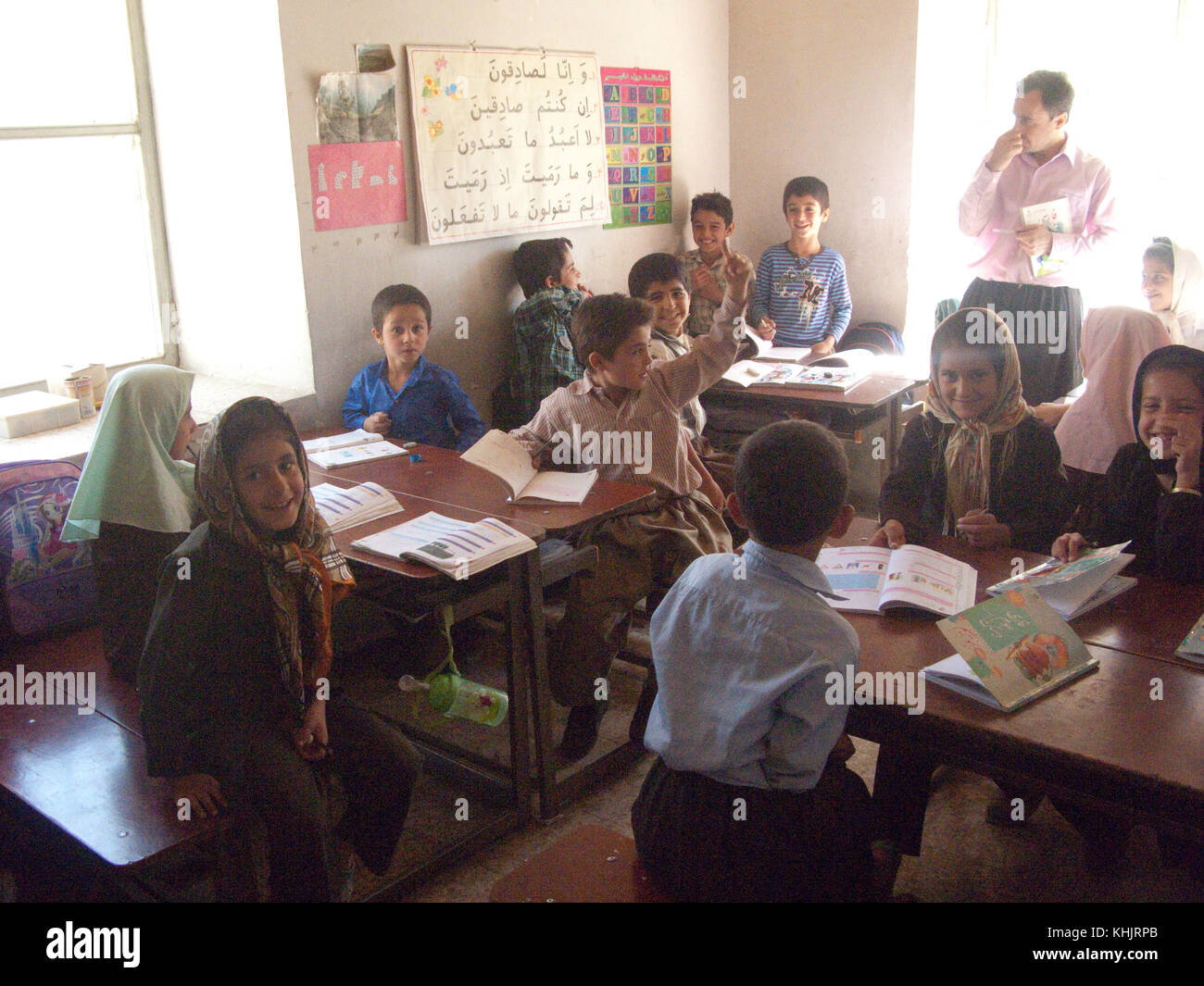 Kurdish children during studying at School in a poor village in west of ...
