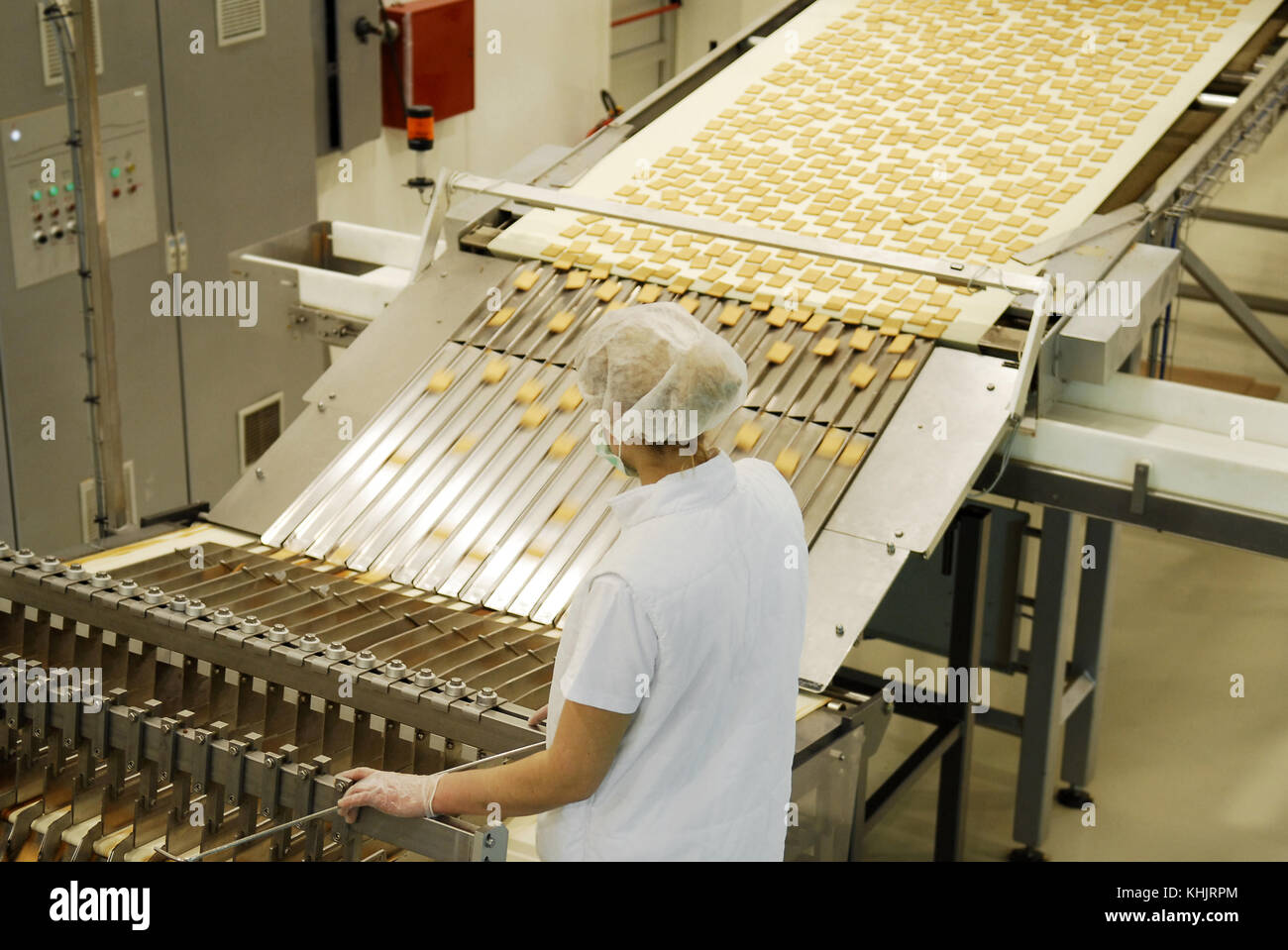 Biscuit and waffle production factory line Stock Photo - Alamy