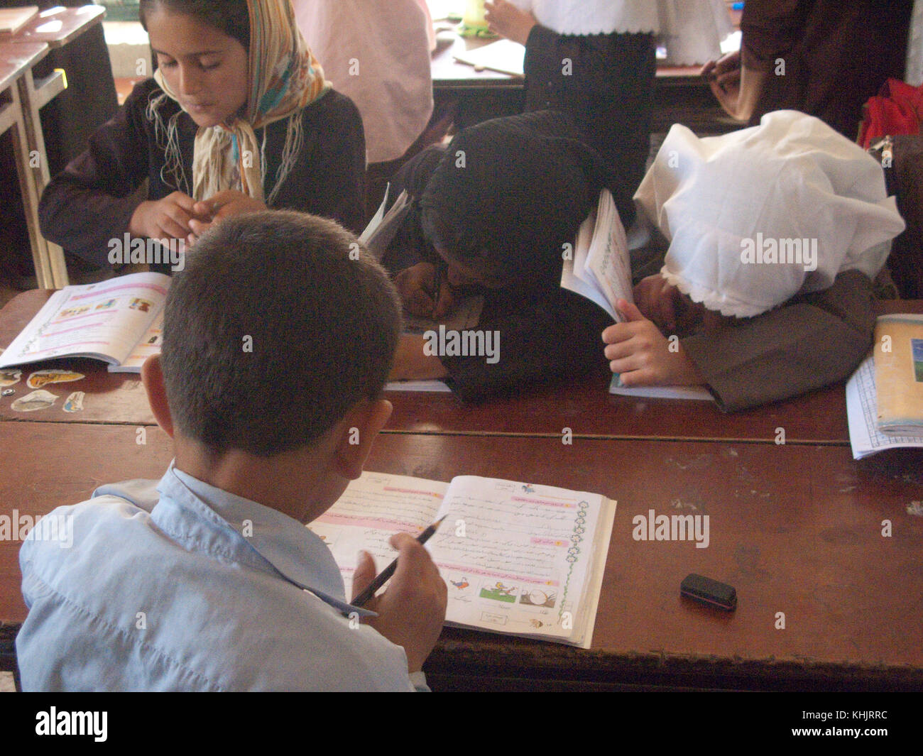 Kurdish children during studying at School in a poor village in west of ...