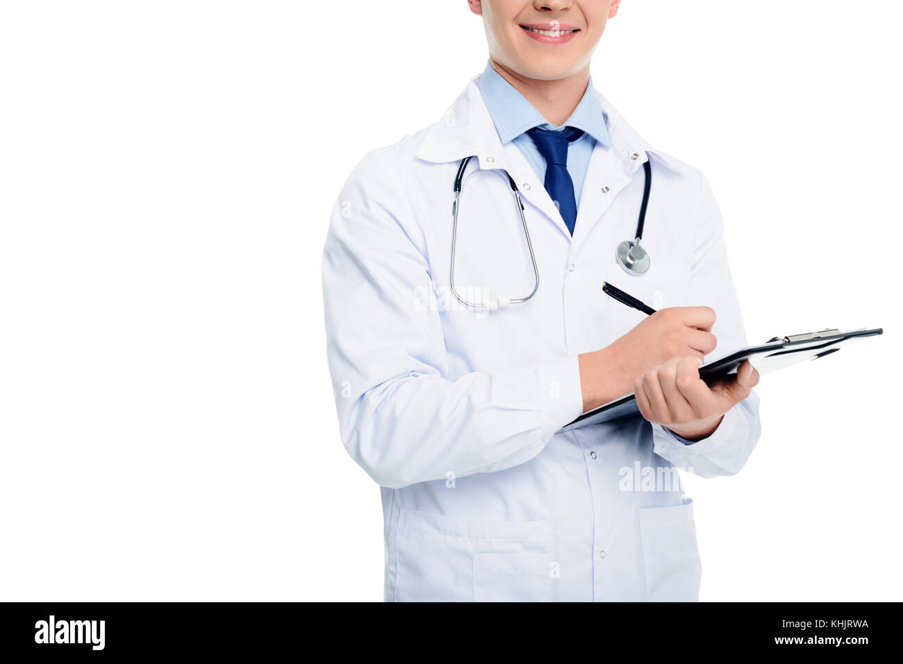 doctor in white coat with diagnosis Stock Photo - Alamy