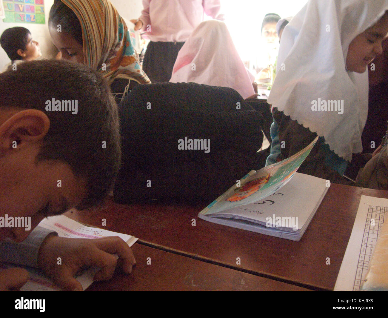 Kurdish children during studying at School in a poor village in west of ...