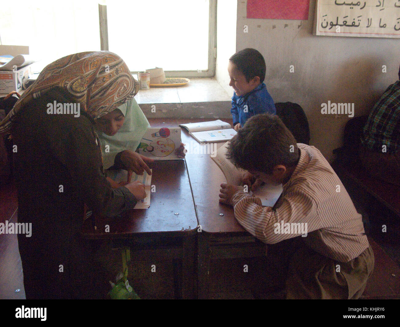 Kurdish children during studying at School in a poor village in west of ...