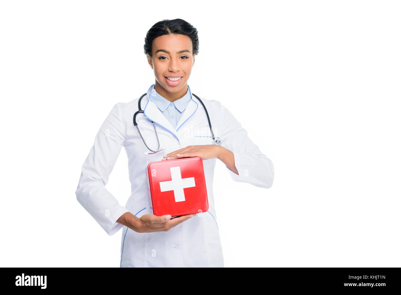african american doctor with first aid kit Stock Photo - Alamy