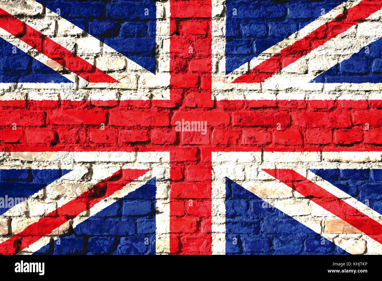 United Kingdom (UK) flag painted on a brick wall. Concept image for ...