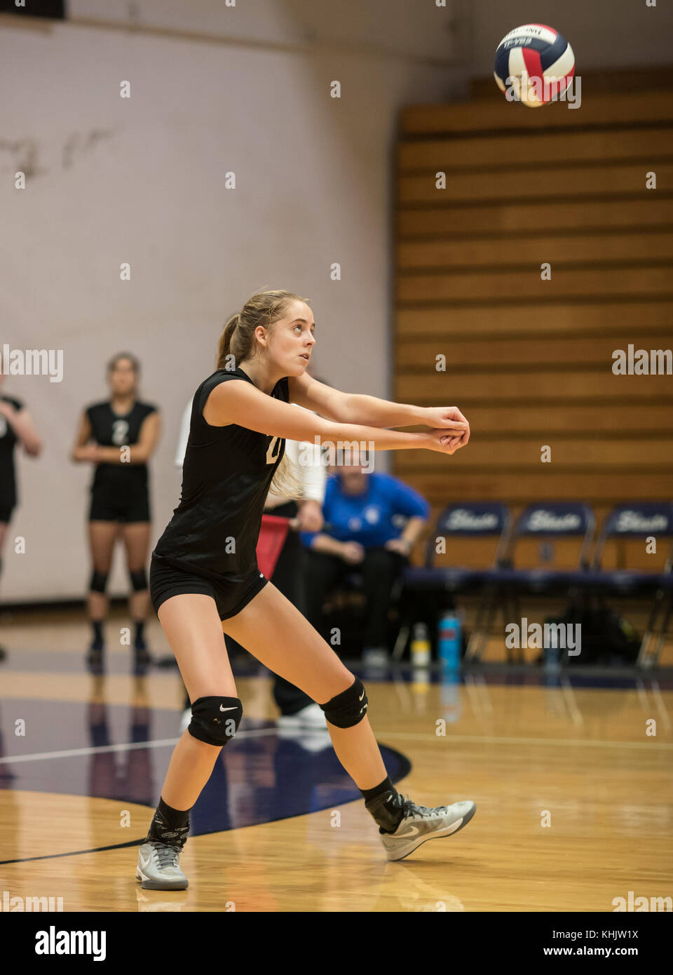 High school volleyball action with Eldorado High vs. Shasta High in Redding, California Stock ...