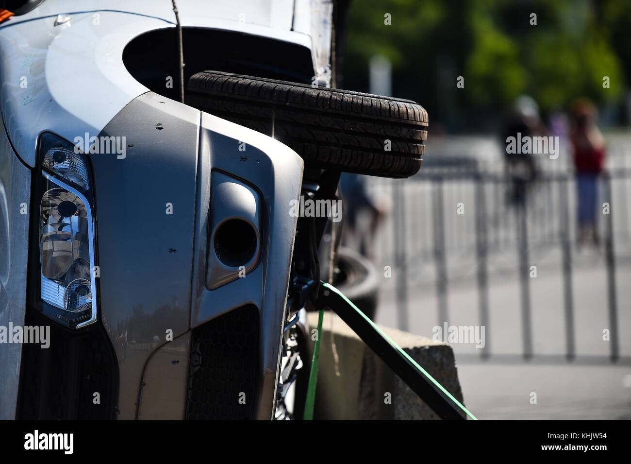 Scene of a car crash and emergency rescue service in action Stock Photo ...