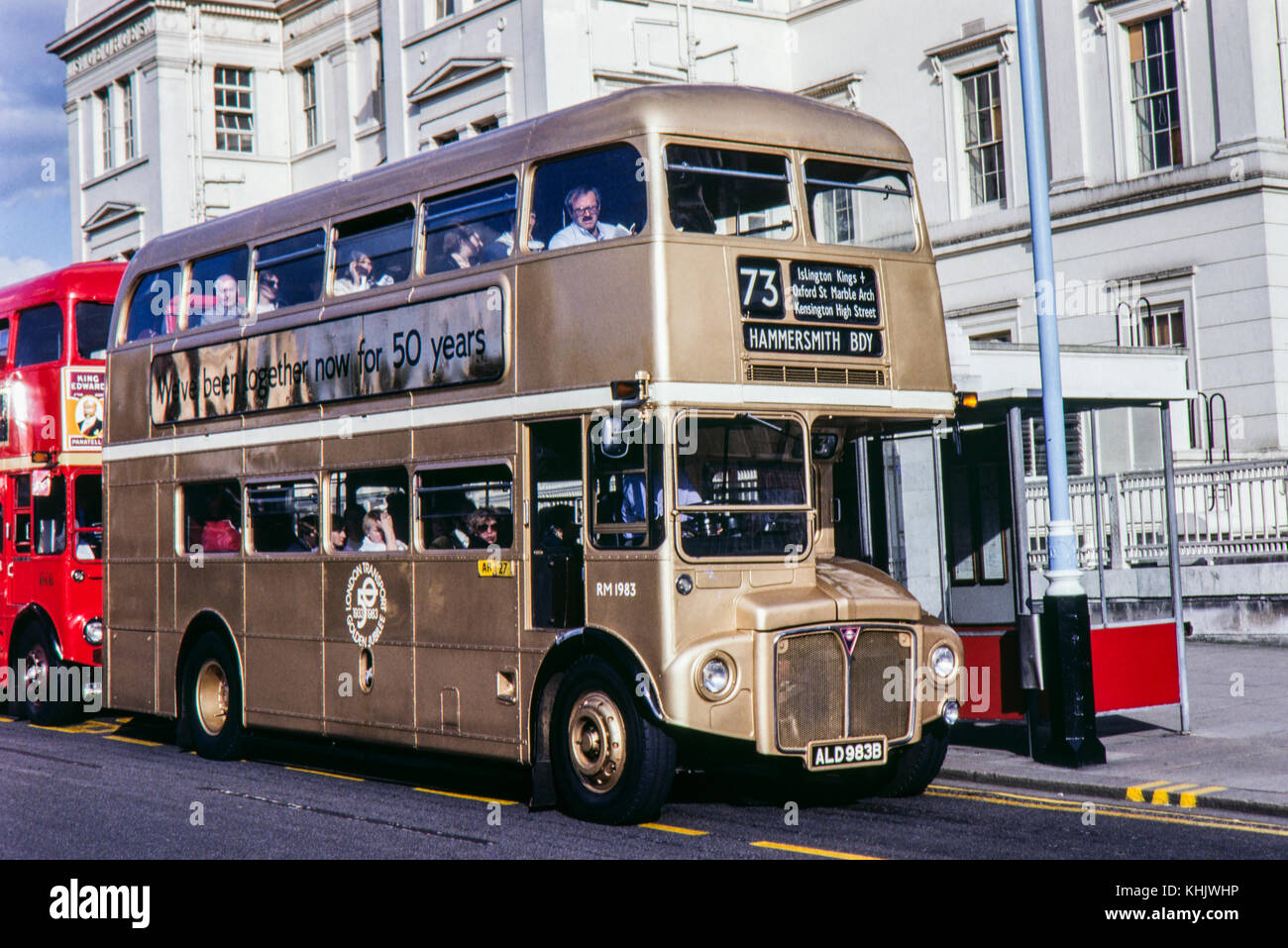 Golden bus celebrating 50 years aniversary (Golden Jubilee) of London ...