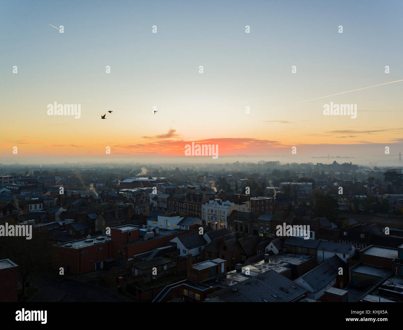 Leighton Buzzard sunrise- Aerial view Stock Photo - Alamy