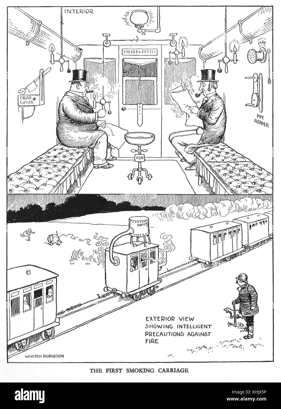 The First Smoking Carriage, Cartoon by William Heath Robinson Stock ...
