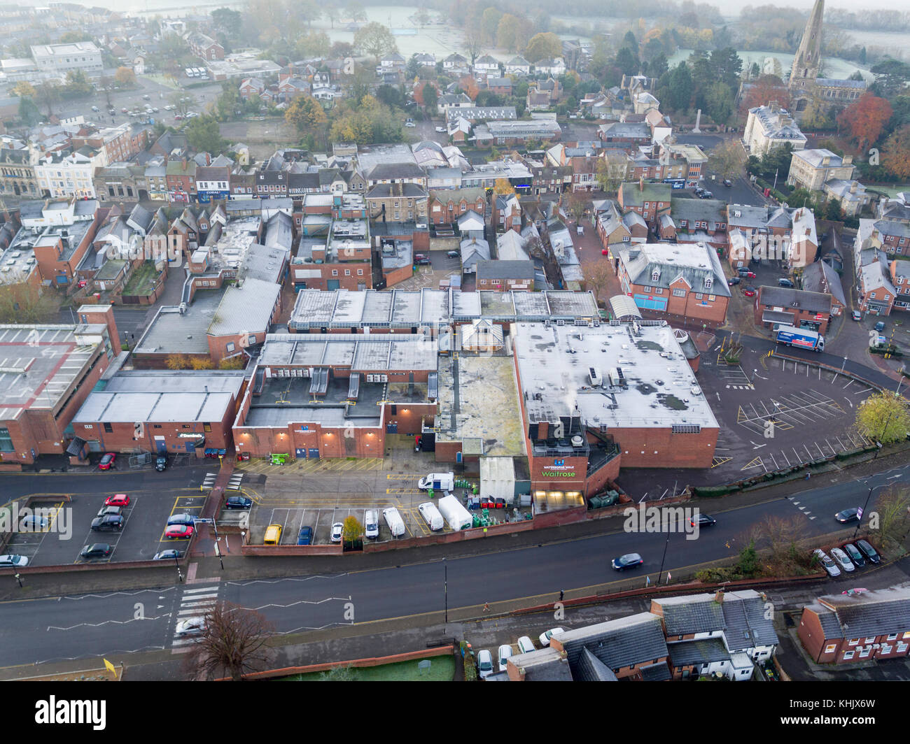 Waterbourne walk shopping centre, Leighton Buzzard aerial view Stock ...