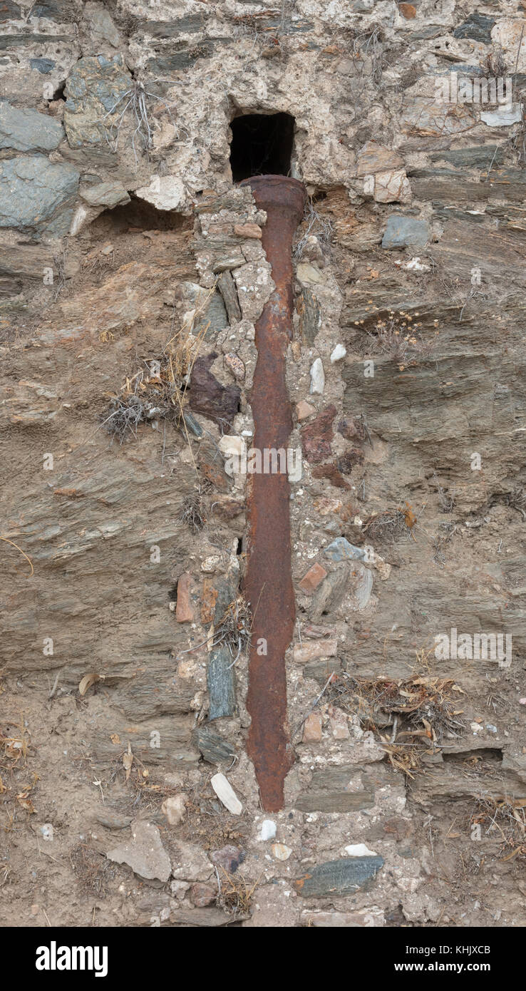 Gutter at an old Greek house - Solution for rainwater Stock Photo - Alamy