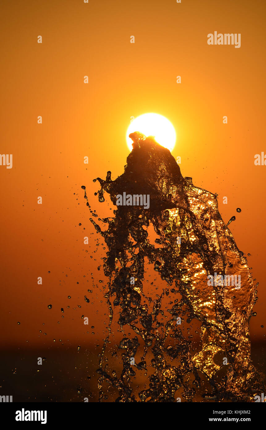 Water splash isolated on sunset colors background Stock Photo - Alamy