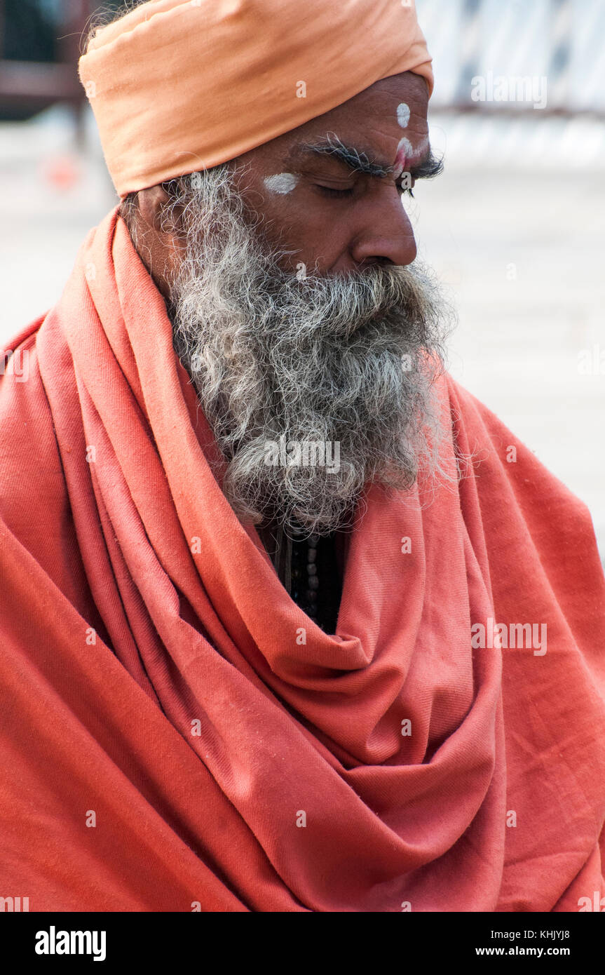 Sadhu (a Hindu elder, preacher or holy man) at a temple in Pokhara ...