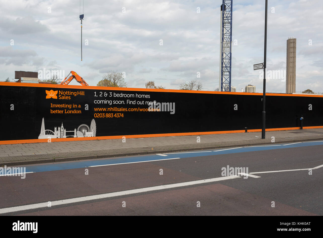 New housing development hoarding landscape in Peckham, on 16th November ...