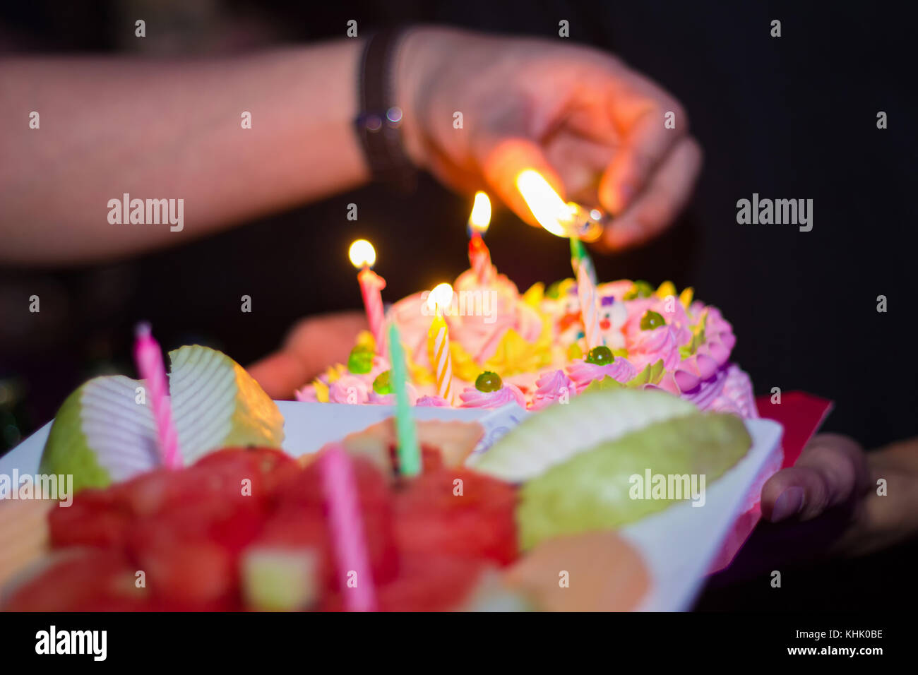 Cake birthday blur soft focus black background Stock Photo - Alamy