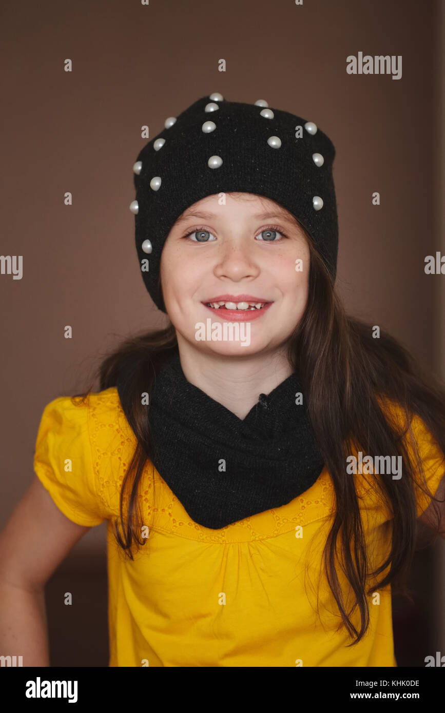 portrait of beautiful girl with black hat Stock Photo - Alamy
