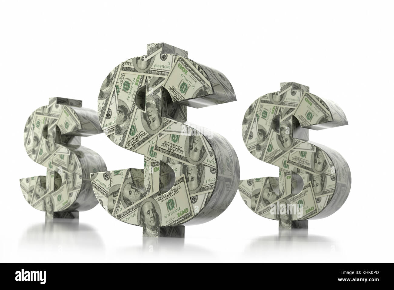 3D rendering of three USD currency symbols wrapped around with 100 USD ...